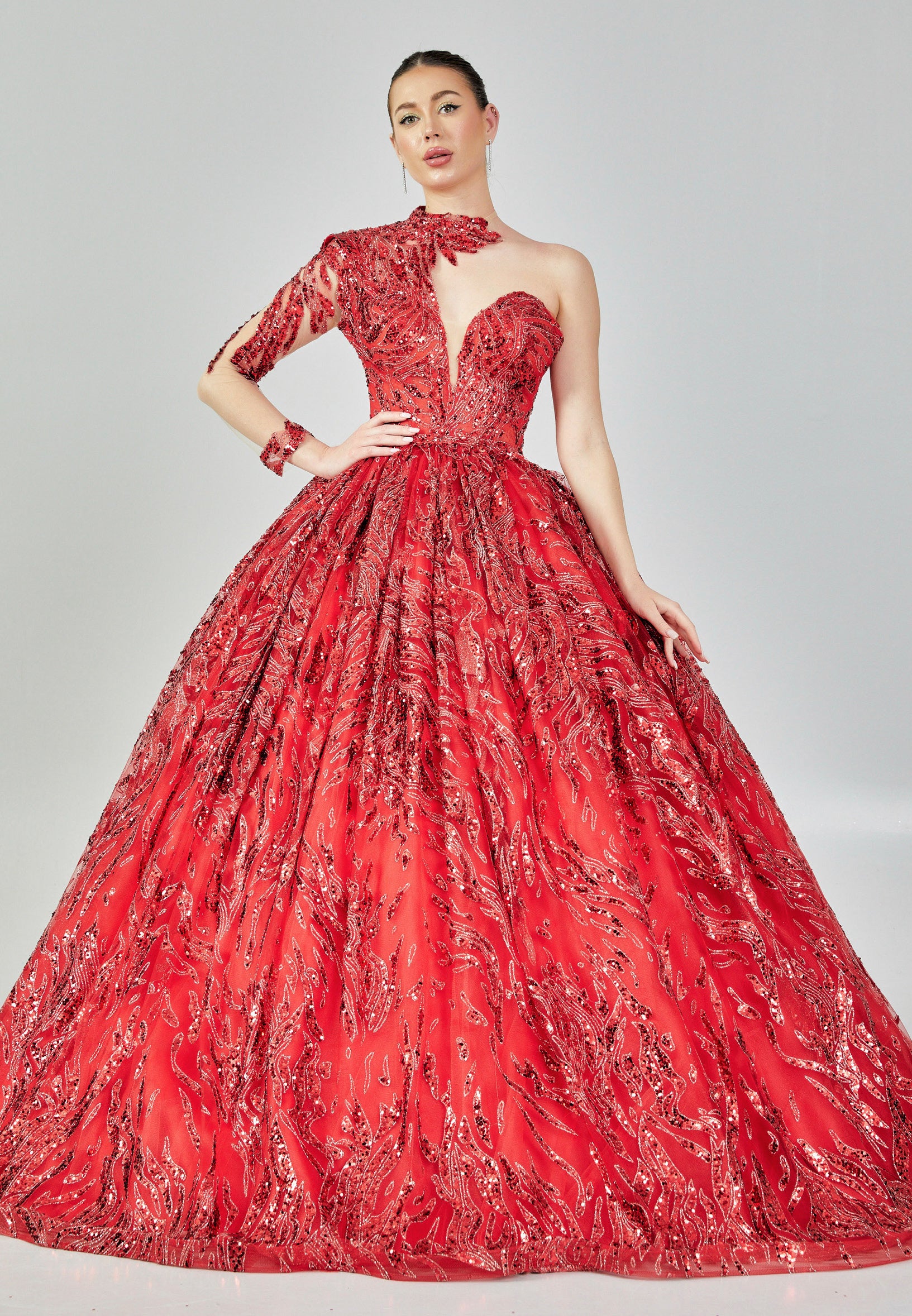 One Shoulder Maxi Sequin Regular Engagement Dress dns3034 – Istanbul ...
