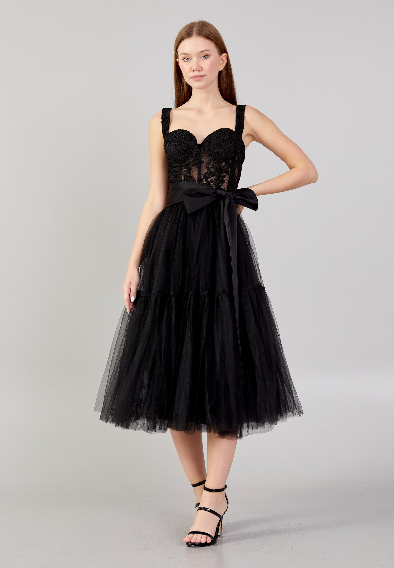 Sleeveless Midi Tulle Column Regular Prom Dress msk5397