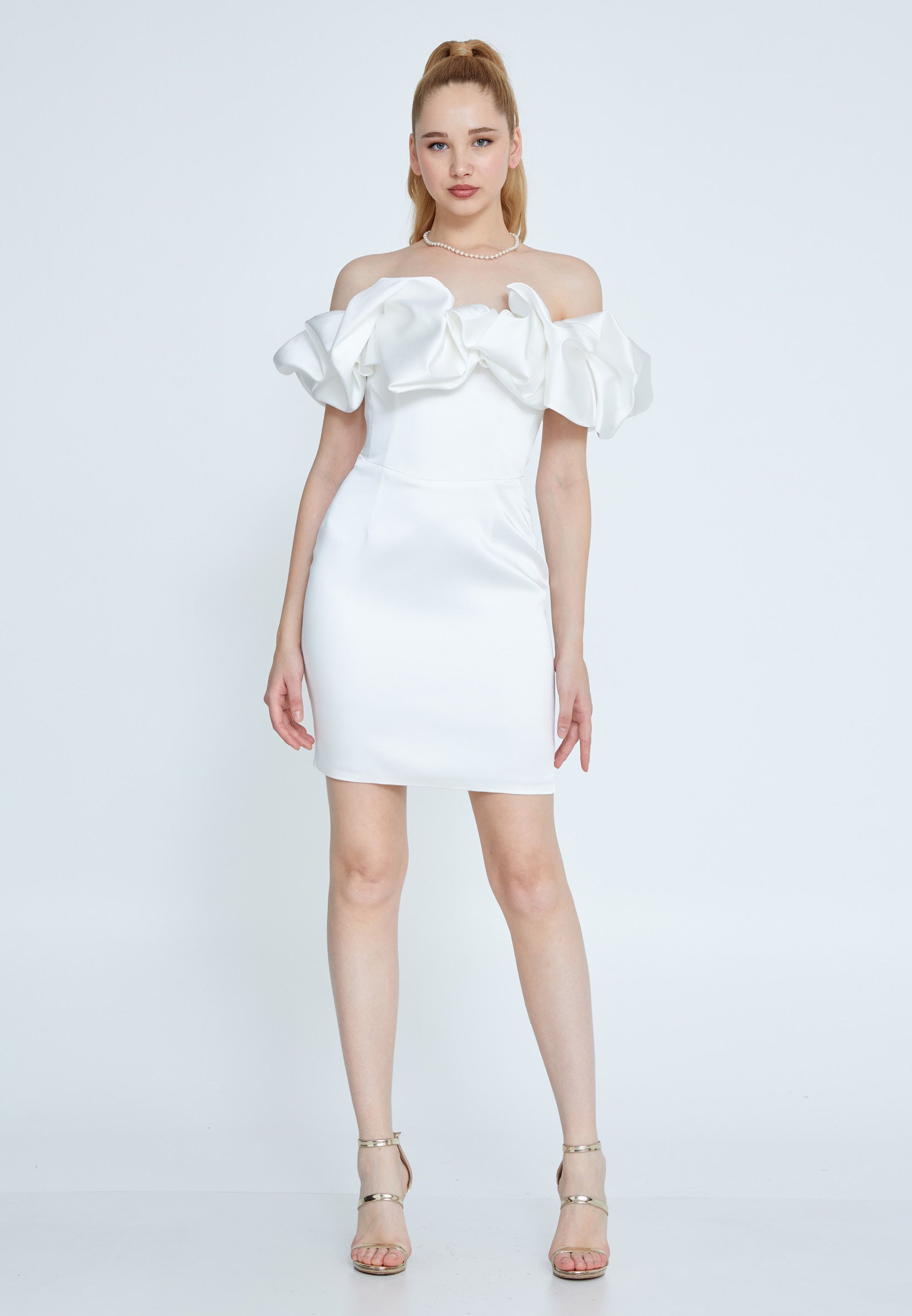 Off Shoulder Mini Satin Column Regular Evening Dress ren7265