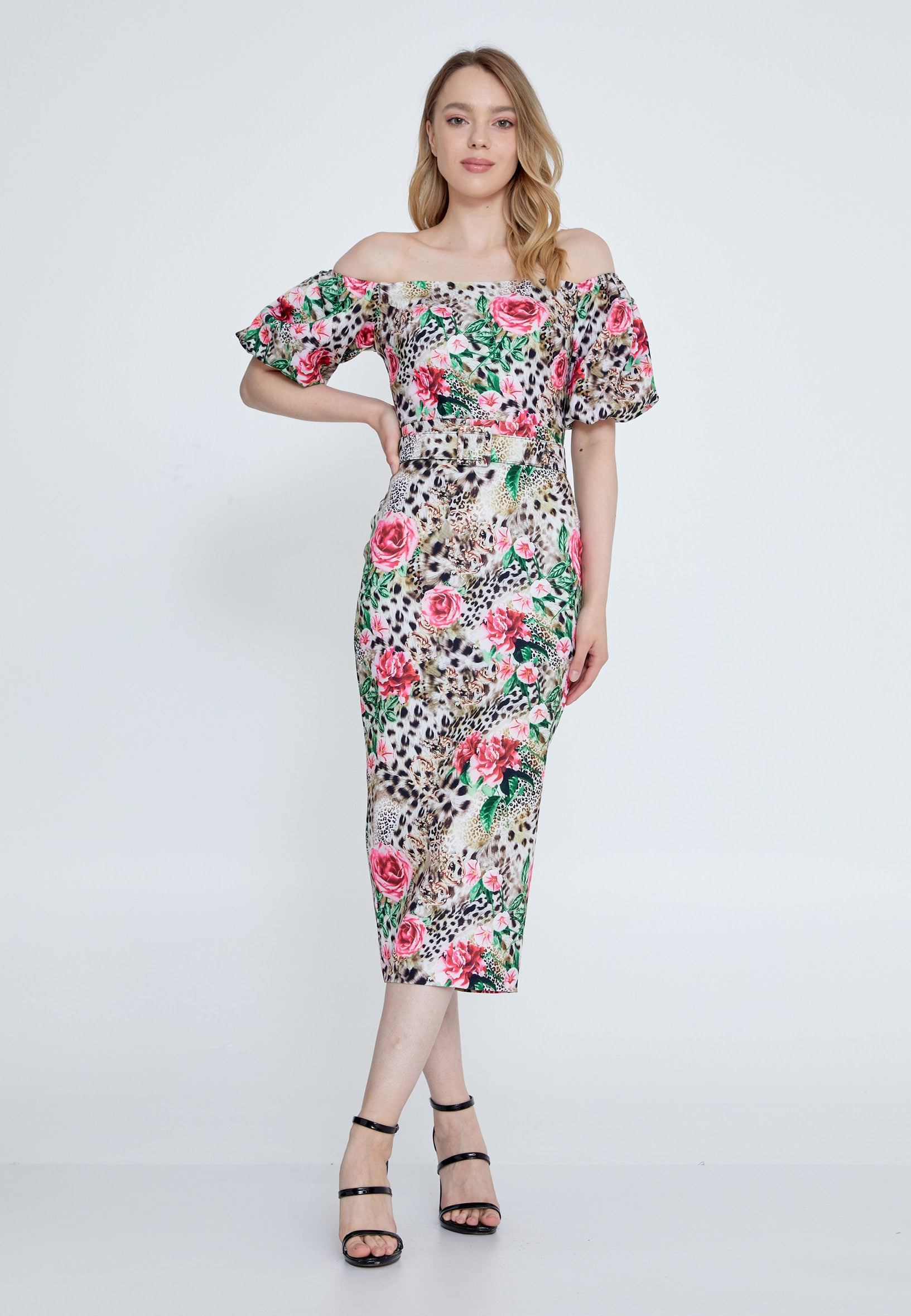 Off Shoulder Midi Crepe Column Regular Casual Dress msk5206